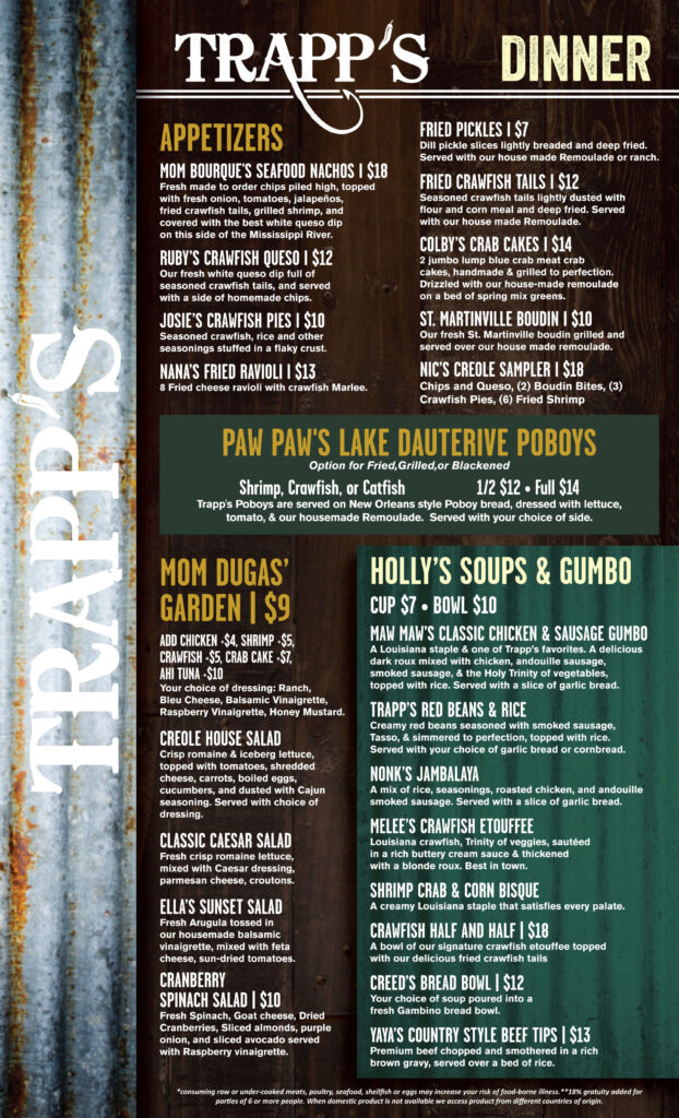 Full Menu - Trapp's on the River