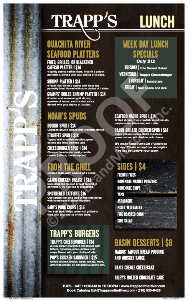 Full Menu - Trapp's on the River